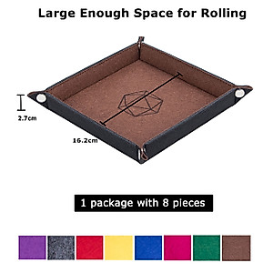 KISLANE Dice Tray 8 Pieces Folding Square Dice Tray, Felt Dice Tray Holder for DND, RPG, MTG and Other Board Games (Violet, Coffee, Green, Red, Rose Red, Gray, Yellow and Blue)