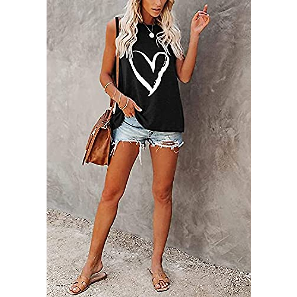 MAGICMK Women Summer Casual Sleeveless Tank Tops Crew Neck Graphic Basic Black Shirts (L, Black+White)