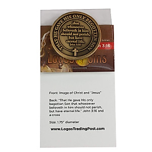 Jesus Coin, Head of Christ by Warner Sallman Challenge Coin, KJV Bible Verse Prayer Token, Antique Gold Plated Catholic and Christian Religious Jesus Picture Coin