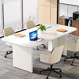 Tribesigns 62.99" Large Desk, Modern Home Office Computer Desk for 1-2 Person, Minimalist Double PC Writing Table Study Desk Executive Desk with Arch Design Legs, Cream White