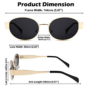 Melpomenia Retro Oval Sunglasses for Women Men - Fashion Sun Glasses - Rectangle Metal Frame Shades(Gold/Grey)