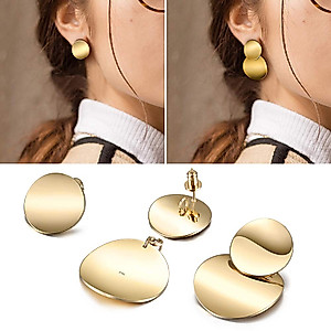 WISTIC Gold Hoop Earrings Double Layered Disc Drop Fashion Earrings 14K Gold Plated Polished Stainless Steel Earrings Jewelry (Double Disc Drop Earrings (Gold))