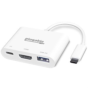 Plugable USB C to HDMI Multiport Adapter, Driverless 3-in-1 Hub with 4K HDMI Output, USB 3.0 and USB-C Charging Port, Compatible with MacBook, Chromebook, Dell XPS, Thunderbolt 3 and More
