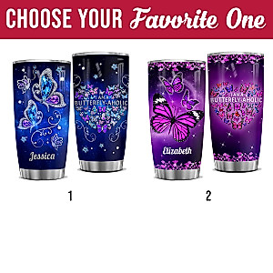 Wassmin Butterfly Tumbler Personalized Gift Stuff For Women Girls Lady Mom Custom Name Jewelry Drawings Style Tumblers 20oz 30oz Coffee Travel Mug Birthday Christmas Customized Cup Gifts (Purple)