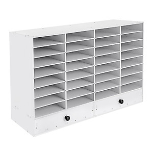 Literature Organizers 32 Compartment with 2 Drawers Office Mailbox with Adjustable Shelves 8-Tier Wood Literature Sorter for Office Home Classroom Mailrooms