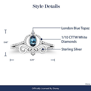 Jewelili Enchanted Disney Fine Jewelry Sterling Silver with 1/10 CTTW Diamonds and London Blue Topaz Cinderella Carriage Ring, size 8