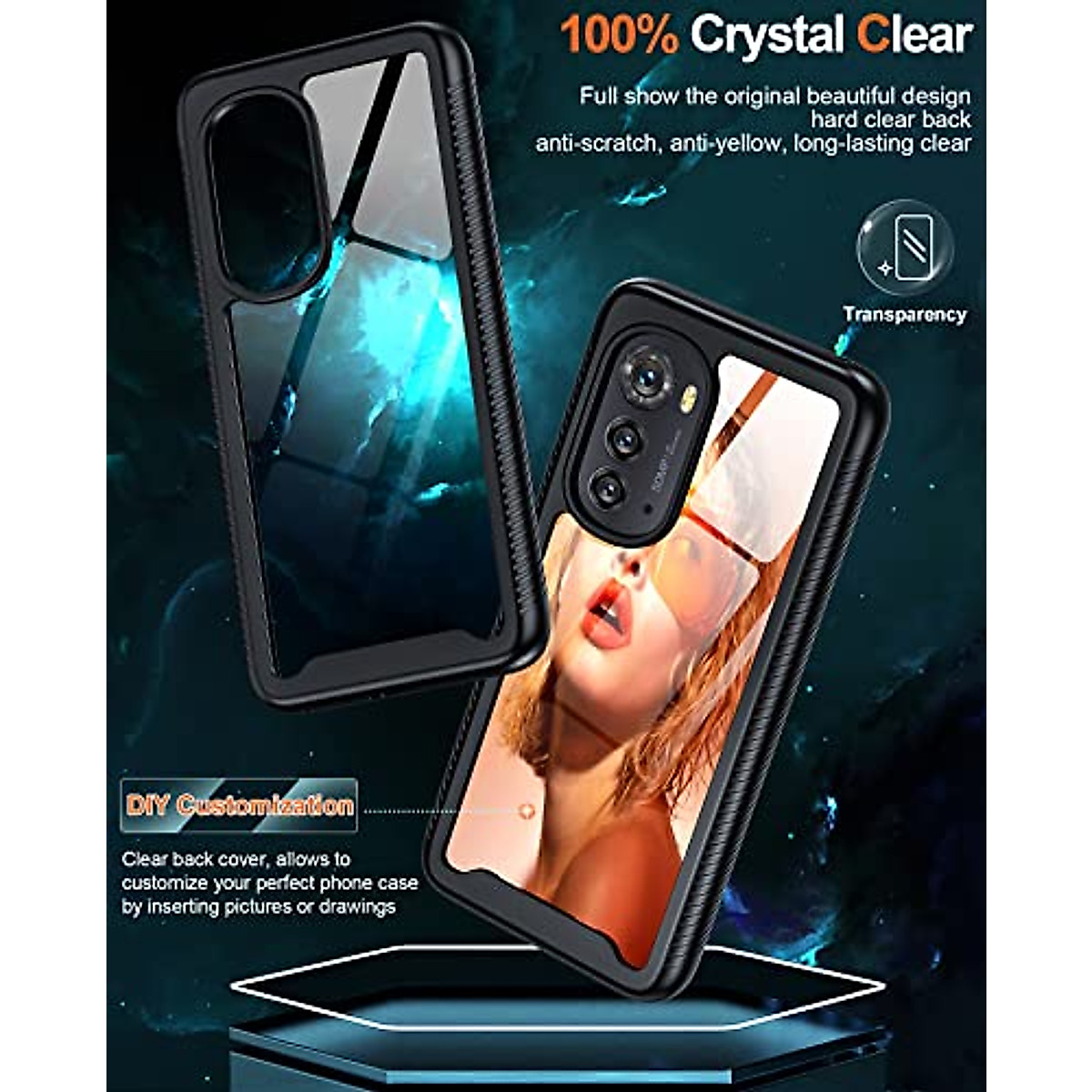 LeYi for Motorola Edge 2022 Case, Moto Edge 2022 Case with 2 Tempered Glass Screen Protector, Full-Body Shockproof Bumper Rugged Hybrid Clear Protective Phone Case for Motorola Edge 2022, Black