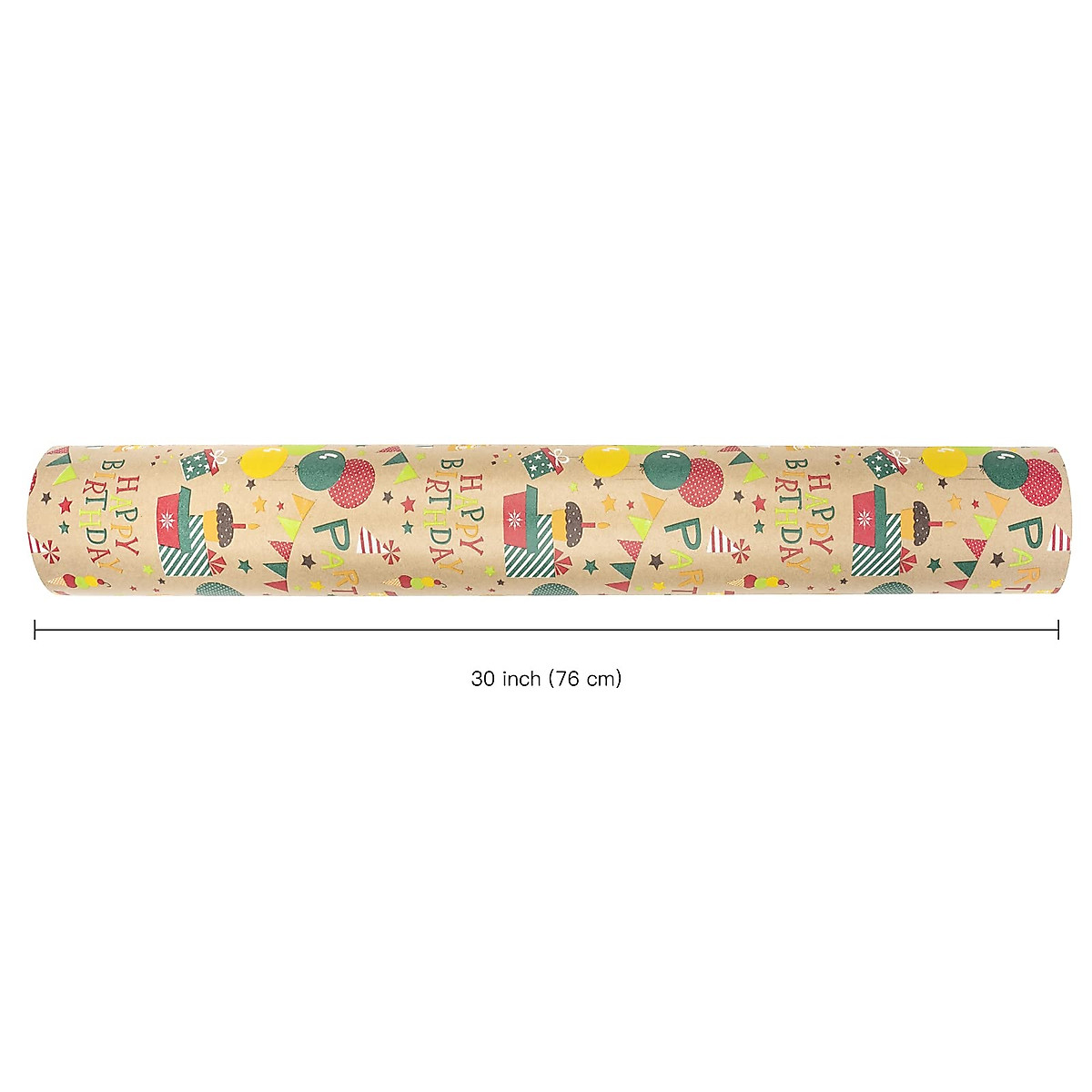 RUSPEPA Kraft Wrapping Paper Roll - Birthday Party Pattern - 30 Inches x 100 Feet