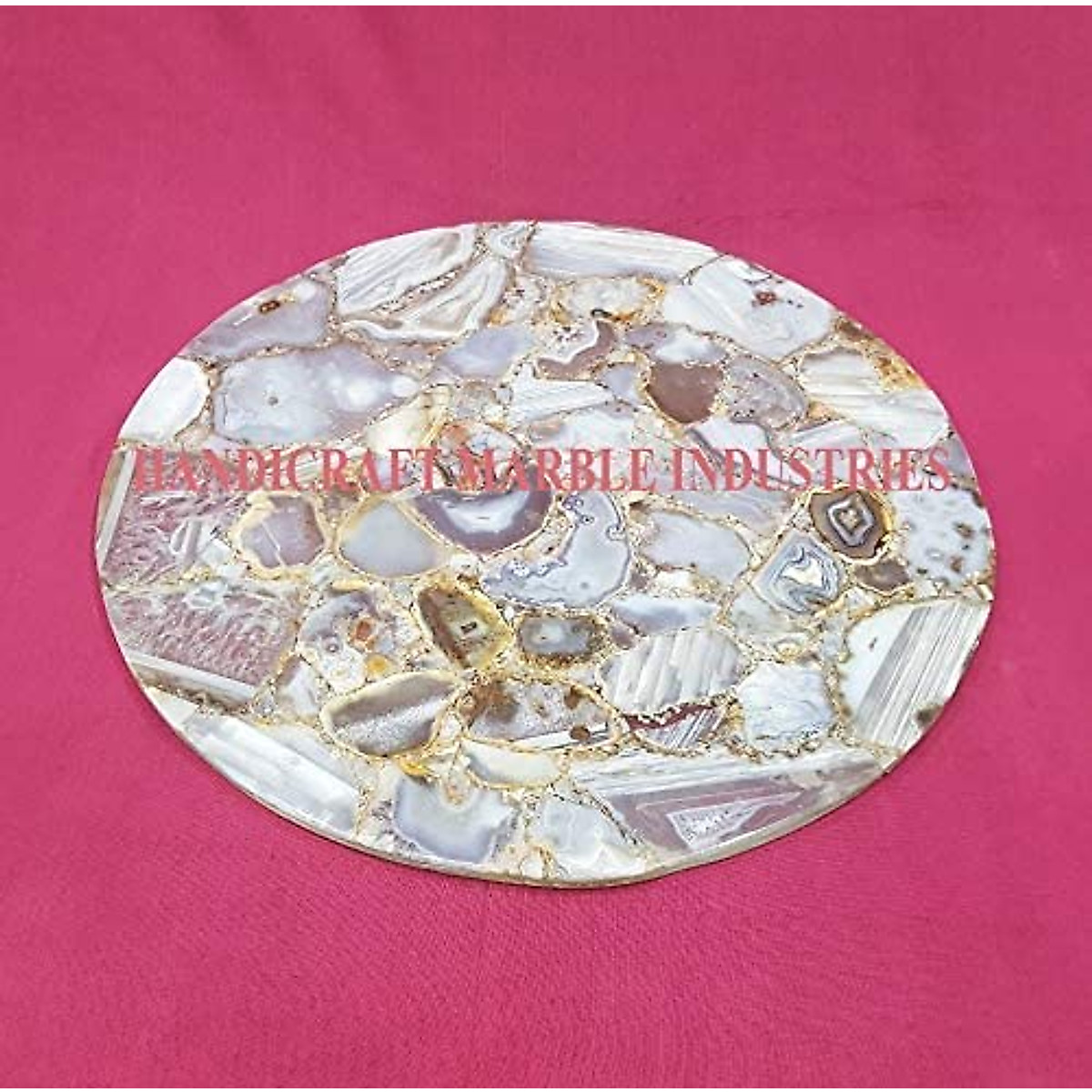 12" Inch Round Natural Brown Agate Coffee Table with Metal Base, Agate Table, Stone Coffee Table, Agate Table Top, Agate Round Coffee Table