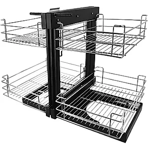 Blind Corner Cabinet Pull Out, 15in Opening Soft Close Heavy Duty Kitchen Corner Cabinet Organizer, 4 Chrome Plated Storage Baskets, for cabinets Minimum Size: 18.89" D*27.16" W*22.83" H