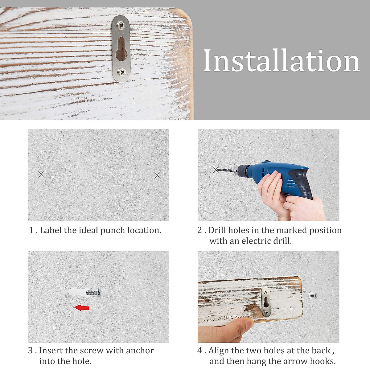 LotFancy Coffee Mug Holder, Rustic Wall Mounted Mug Rack with 12 Cup Hangers, Farmhouse Wood Cup Organizer for Home, Office, Kitchen Display Storage Collection, White Coffee Nook Décor