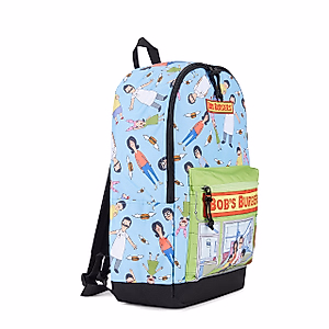 Bob's Burgers Mens Allover Backpack - Bob's Burgers Bob, Tina & Louise Belcher Bookbag - Knapsack for Everyday (Light Blue)