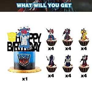 25Pcs Robot Birthday Party Decoration, Include Cake Topper Cupcake Topper, for Kids Birthday Party Robot Cake Decorations