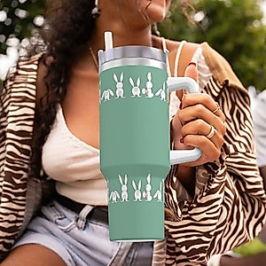 HULIBIN Easter Bunny Print Double Deck Stainless Steel Travel Coffee Cup With Lid 40 Oz Ice Bully Cup