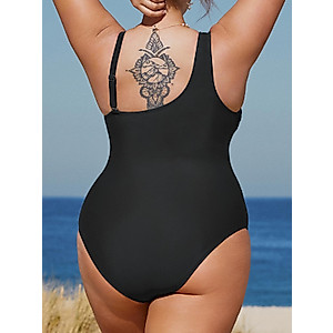 CUPSHE Women's Plus Size Swimsuit One Piece Bathing Suit Mesh Removable Straps Swimwear 1X Black