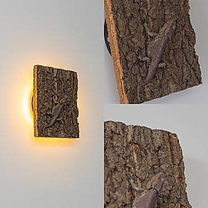 SKIVTGLAMP Bark and Cork Board Wall Sconce Rechargeable Battery Operated LED PIP Motion IR Sensor Wall Lamp, No Drilling Cordless Hand Crafted for Rustic Home Decor Backdrop Customizable, Lizard