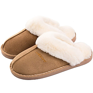 SUSHAN Womens Slippers Soft Plush Warm House Shoes Anti-Slip Fluffy Indoor/Outdoor Slippers Tan 8.5-9