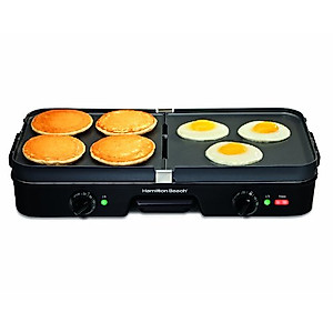 Hamilton Beach 3-in-1 Electric Indoor Grill + Griddle, 8-Serving, Reversible Nonstick Plates, 2 Cooking Zones with Adjustable Temperature (38546), Black