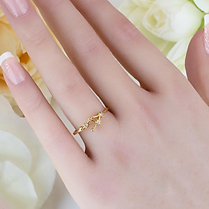 Zodiac Constellation Ring with Cubic Zirconia Stones Made of Zinc, Steel & Brass (Libra & Gold, 8)