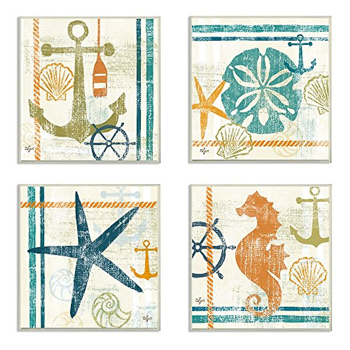 The Stupell Home Decor Collection Nautical and Beach Themed 4-Piece Square Wall Plaque Set
