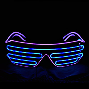 PINFOX Shutter EL Wire Neon Rave Glasses Flashing LED Sunglasses Light Up Costumes For 80s, EDM, Party RB03 (Purple - Blue)