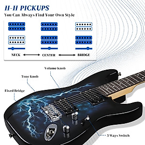 Ktaxon 39 Inch Electric Guitar, Full Size Solid Body H-H Pickups 6 Strings Beginner Guitar Kit With Gig Bag, Strap, Tremolo Arm, Cable & Picks (Black Back)