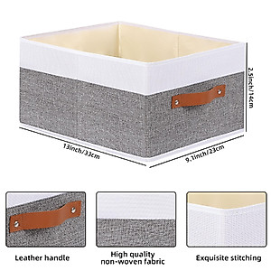 YheenLf Clothing Storage Bins, Closet Bin with Handles, Foldable Storage Baskets, Fabric Containers Storage Boxes for Organizing Shelves, Medium, 4 Pack, White and Grey