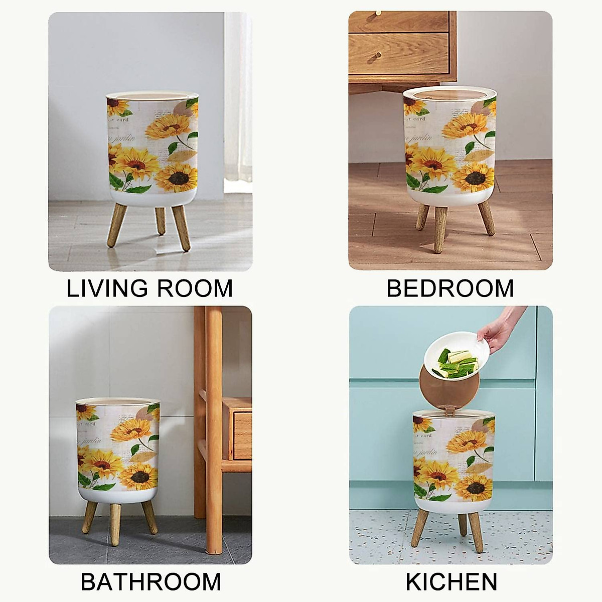 Small Trash Can with Lid A seamless with hand drawn vibrant yellow watercolor sunflowers on the Round Recycle Bin Press Top Dog Proof Wastebasket for Kitchen Bathroom Bedroom Office 7L/1.8 Gallon