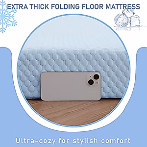 MAXYOYO Cooling Mattress, Single Floor Sofa Bed with Foam Filling, Foldable Faux Fur Cover, Blue, 30x95 Inch, Helps Hot Sleepers