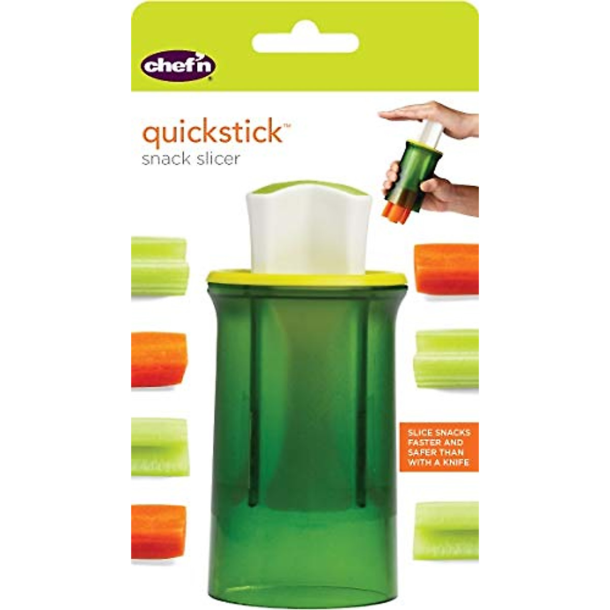 Chef'n Quick Stick Snack Slicer for Vegetable Snacks and Appetizers with Stainless Steel Blades, Arugula/Wasabi -