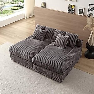 FANYE 74.8" Luxury Twin Chaise Daybed Sofa Couch for Living Room,Modern Corduroy Upholstery Lounge Love Seat Sleeper Sofabed with 6 Piilows