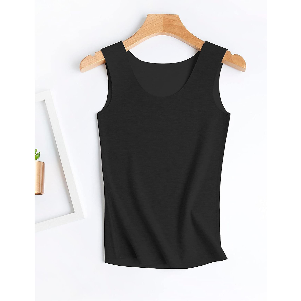 YYA Women's Sexy Sleeveless Cropped Tank Tops Thermal Vest Thick Tank-Top Sleeveless Camisole B-Black