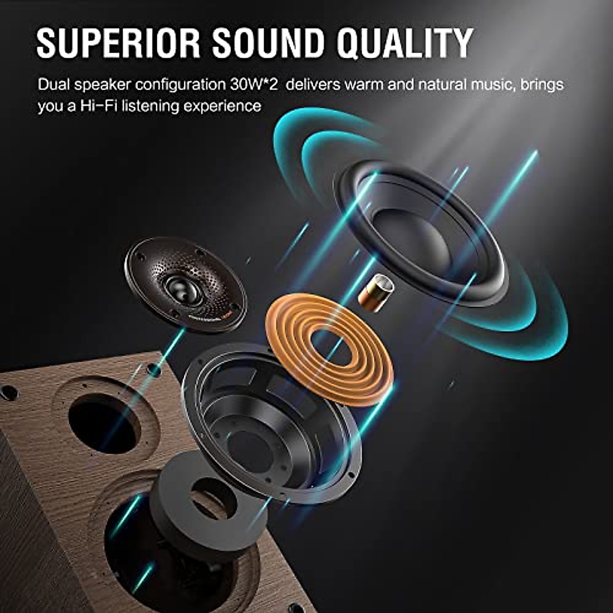 1 BY ONE Bluetooth Bookshelf Speakers, Powered Speakers with 2-Way Active Crossover, 60 Watts RMS, 100 Watts Peak Power, Active Bookshelf Speakers with Bluetooth/RCA x 2/Coaxial/Optical