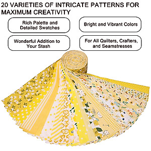 Nodsaw 40 Pcs 2.5-inch Jelly Roll Fabric Strips for Quilting, 100% Cotton Fabric Jelly Rolls, Yellow Series