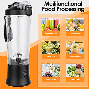 Portable Blender, Blender for Shakes and Smoothies, 20 Oz Rechargeable USB Personal Blender, Mini Blender with 6 Blades, Multifunctional and BPA Free Blender Bottle–Sports/Travel/Home/Gym/Office