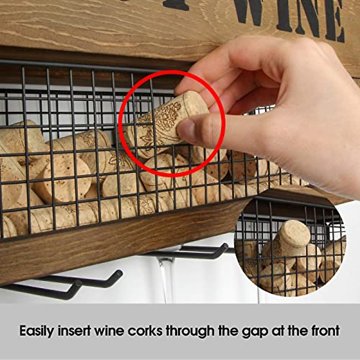 J JACKCUBE DESIGN Wine Rack Wall Mounted Wine Decor, 5 Wine Bottle Storage Shelf with 4 Stemware Wine Glass Holder Organizer, Cork Storage Display for Kitchen, Home Bar - MK450A