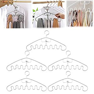 Wave Pattern Hanger, Multifunctional Magic Wave Pattern Stackable Hanger, 8 Slots Non Slip Stackable Space Saver Closet Organization Hangers for Bra Top Camisole (White,5PCS)