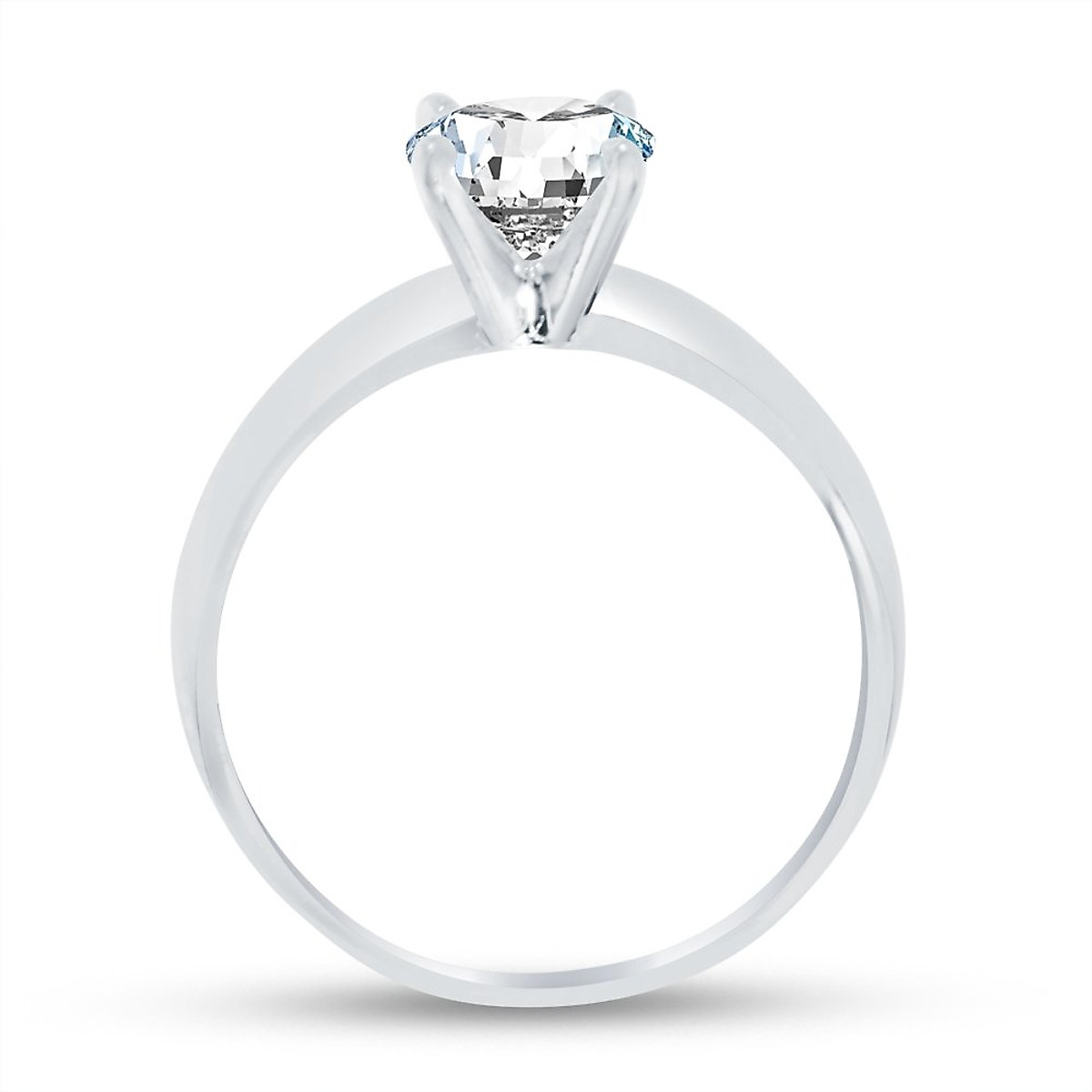 Size - 5.5 - Solid 14k White Gold Round Cut Plain Traditional Knife Edge Bridal Engagement Ring & Wedding Band CZ Cubic Zirconia 1.0ct.