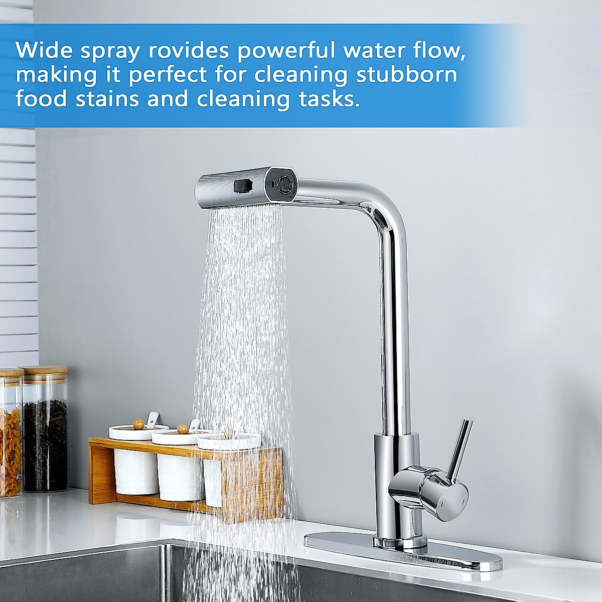 TRIPHIL Waterfall Kitchen Faucet with Pull Down Sprayer,Kitchen Faucets with Sprayer 3-Mode,360° Swivel Single Handle Kitchen Sink Faucet,grifos para fregaderos de cocina for RV,Outdoor,Chrome