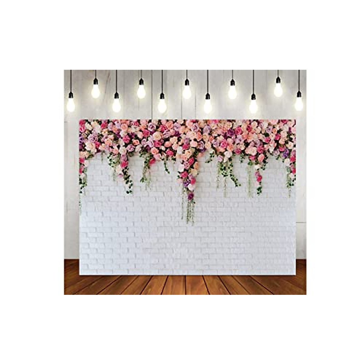 LTLYH 7x5ft White Brick Wall Flowers Backdrop Valentine's Day Theme Photography Backdrop Mother's Day Wedding Bridal Birthday Party Banner Decorations Backdrop 134