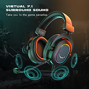 FIFINE Gaming Headset for PC-Wired Headphones with Microphone-7.1 Surround Sound Computer USB Headset for Laptop, Streaming Headphones on PS4/PS5, with EQ Mode, RGB, Soft Ear Pads - AmpliGame H6