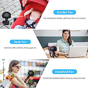 SMARTDEVIL Portable Clip on Stroller Fan, 3000mAh for Baby, 3 Speed Battery Operated Personal Desk Fan with Flexible Tripod, Mini Handheld Fan for Car Seat, Treadmill, Camping (Black(3000mAh))
