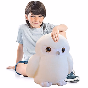 ELAINREN Snow Owl Plush Soft Hugging Pillow, Cute Chubby Owl Plushies Toy Lifelike White Owl Stuffed Animals Gifts/15.7''