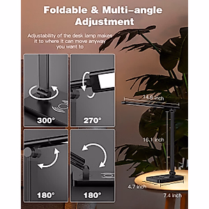 AGEARSUK LED Desk lamp, Desk Lamp with USB Charging Port for Home Office, Dimmable Desk Lamp with Wireless Charger, Eye-Caring Reading Lamps, Touch Control Study Lamps for Dorm (Adapter Included)