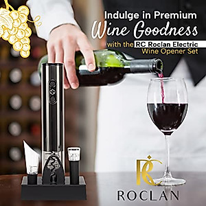 Electric Wine Opener Kit - Rechargeable, Cordless Automatic Corkscrew, Charging Base and Accessories - Gift Set for Wine Lovers - Battery Operated, Electronic Cork Remover Gadget