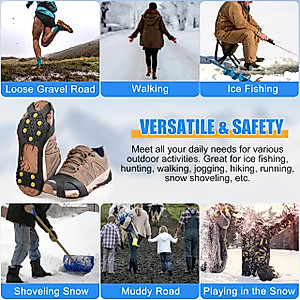 Ice Cleats Snow Traction Cleats, 10-Studs Walk Traction Cleats Crampons for Walking on Snow and Ice Anti Slip Rubber Walking Cleats Slip-on Stretch Footwear for Women Men Kids (Size XXL)