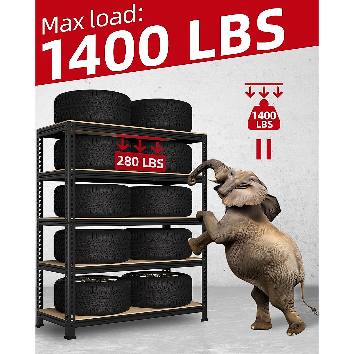 PrimeZone 32" W x 16" D x 63" H Storage Shelves - 5 Tier Adjustable Garage Storage Shelving, Heavy Duty Metal Storage Utility Rack Shelf Unit for Warehouse Pantry Closet Kitchen, Black