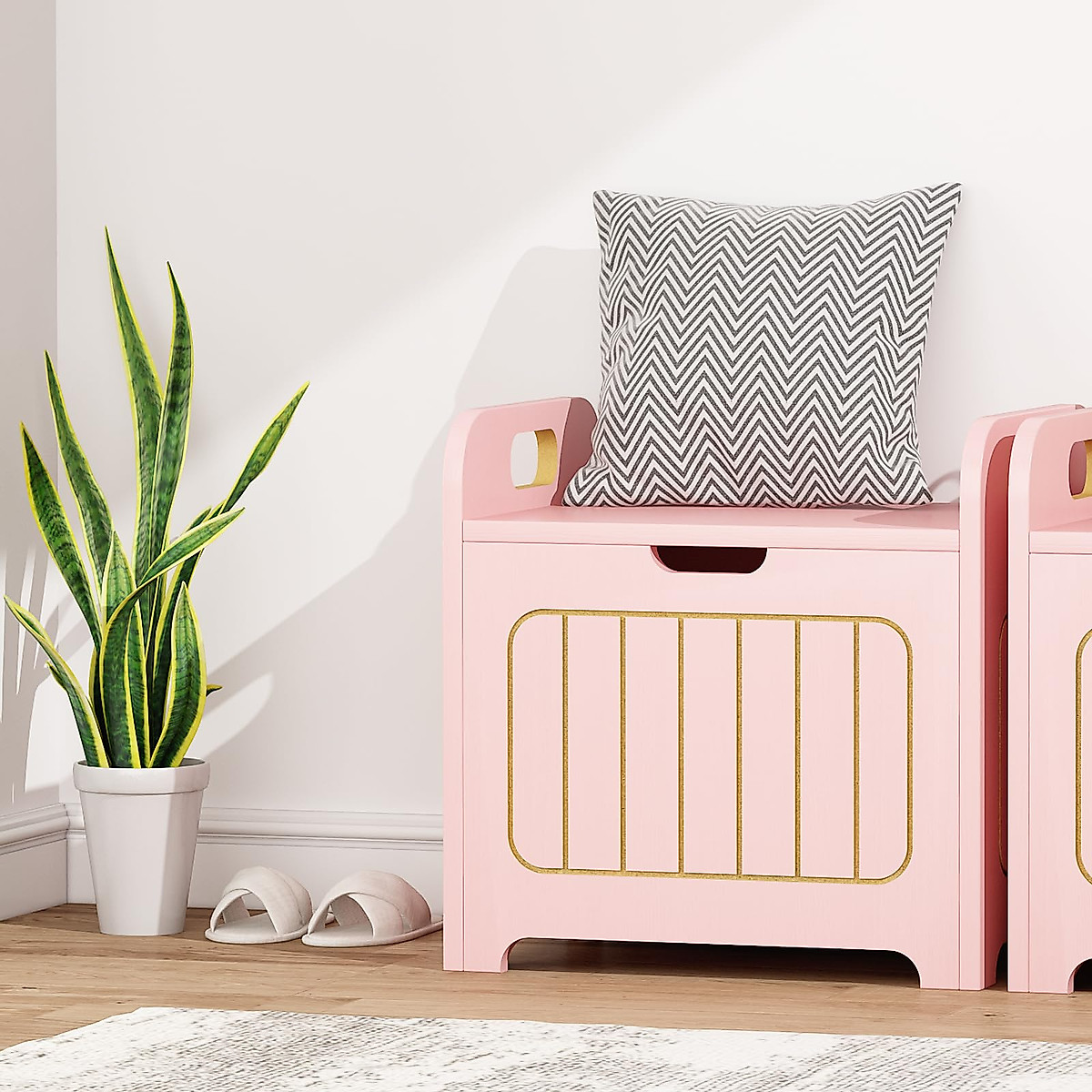 Aenuert Kids Storage Chests & Trunks Pink Toy Storage Chests, Small Cube Storage Box Organizer,Wooden Storage Bin With Handle For Store Toy Books Clothes,Small Square Nightstand For Entryway,Bedroom