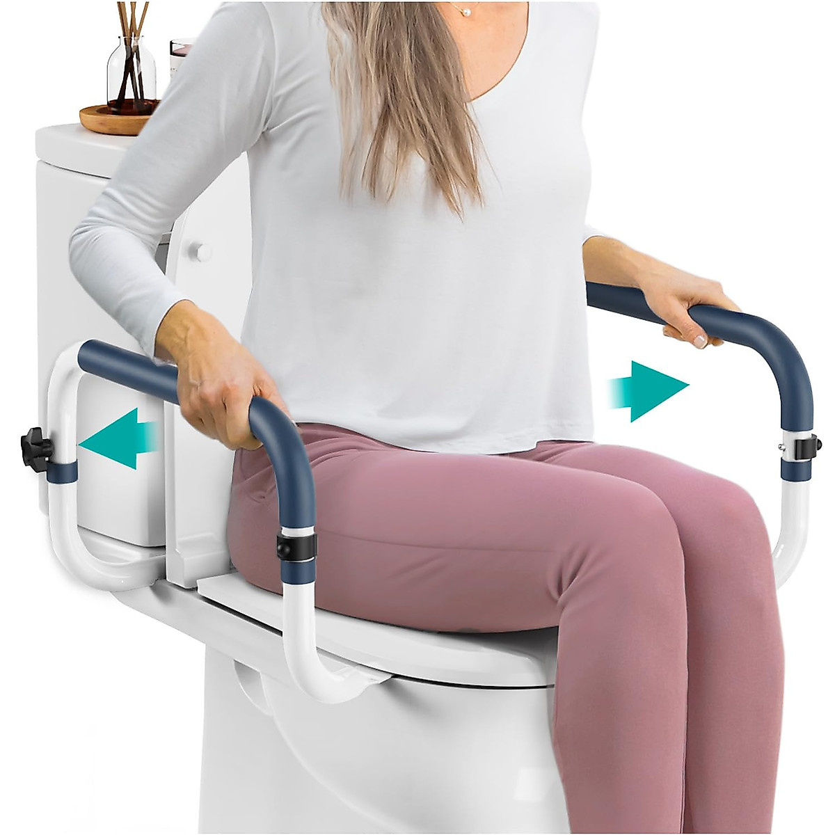 PELEGON Toilet Safety Rails (250lb) - Adjustable Toilet Safety Rails, Toilet Bar for Elderly Adults, Toilets Rails for Seniors, Toilet Seat with Handles for Elderly & Disabled Toilet Grab Bar - 1 Pack