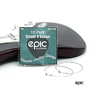 12-Pack .009 Gauge High E String Single Electric Guitar Strings Individually Wrapped 9 Gauge Pack of 12